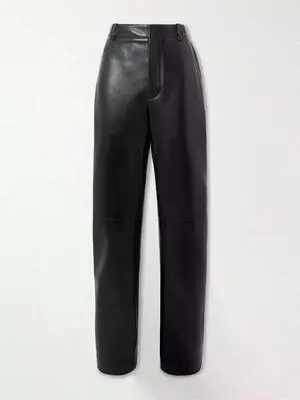 Bottega Veneta Paneled Straight-leg Leather Trousers - Black