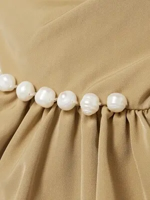 KIKA VARGAS Hebe Faux Pearl-embellished Woven Top - Neutrals