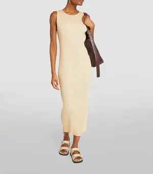Issey Miyake Pleated Peanuts Midi Dress - Beige