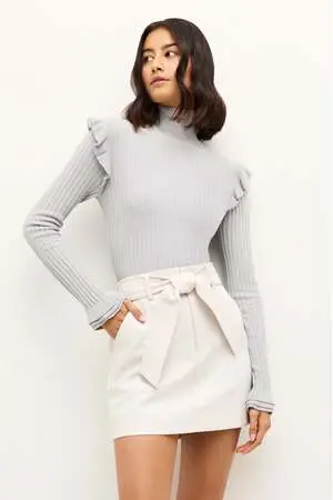 MARIE OLIVER Ribbed Ruffle Turtleneck - Snow