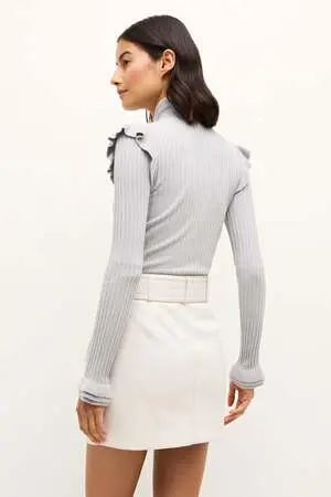 MARIE OLIVER Ribbed Ruffle Turtleneck - Snow