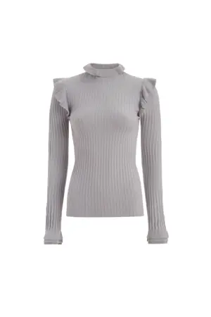MARIE OLIVER Ribbed Ruffle Turtleneck - Snow