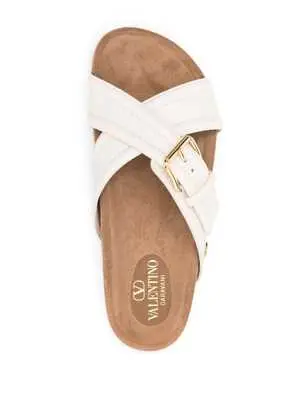 Valentino Garavani Vlogo Leather Slides - Neutrals