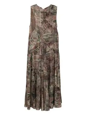 ZIGGY CHEN Abstract-print Midi Dress - Brown