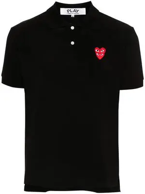 Play Comme Des Garcon Heart-patch Cotton Polo Shirt - Black