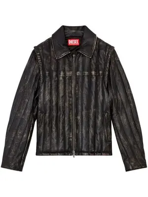 DIESEL® Quilted Effect Distressed Finish Leather Jacket