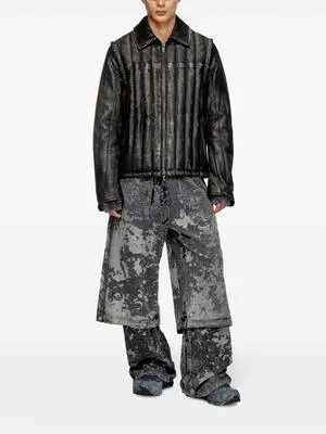 DIESEL® Quilted Effect Distressed Finish Leather Jacket