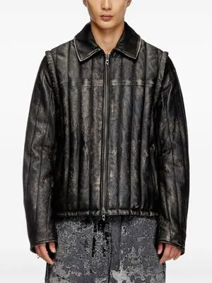 DIESEL® Quilted Effect Distressed Finish Leather Jacket