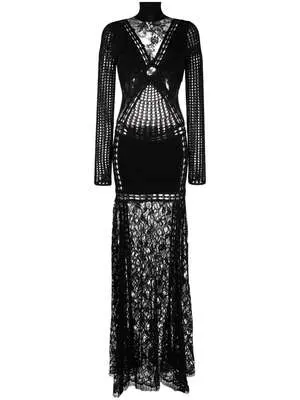 Roberto Cavalli Open Knit Lace Floor-length Dress