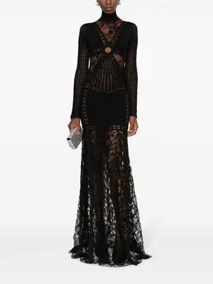 Roberto Cavalli Open Knit Lace Floor-length Dress