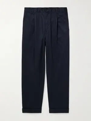 BEAMS Tapered Pleated Cotton-twill Trousers - Blue