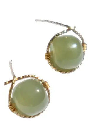 SEREE Sydney Green Jade Bead Stud Earrings - Light Green
