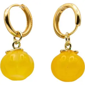 SEREE Seree Harvest Pumpkin Jade Stone Charm Hoop Earrings Yellow