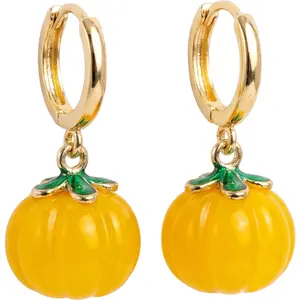 SEREE Harvest Pumpkin Jade Stone Charm Hoop Earrings - Yellow