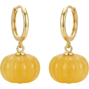 SEREE Harvest Pumpkin Jade Stone Charm Hoop Earrings - Yellow