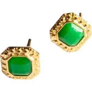 SEREE Park Green Jade Square Stud Earrings - Bright Green