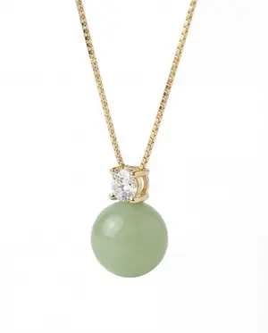 SEREE Esther Green Jade And Zirconia Pendant Necklace - Light Green