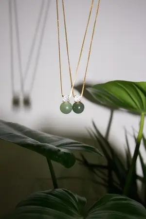 SEREE Esther Green Jade And Zirconia Pendant Necklace - Light Green