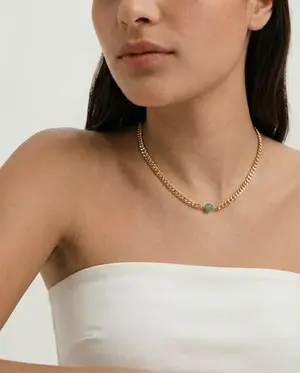 SEREE Charlotte Green Jade-tone Chain Necklace - Gold
