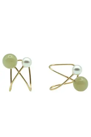 SEREE Colette Jade And Pearl Ear Cuff - Light Green