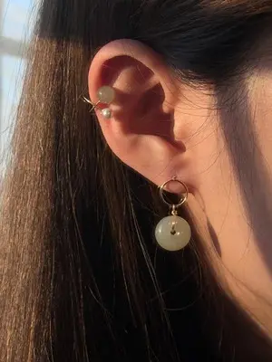 SEREE Colette Jade And Pearl Ear Cuff - Light Green