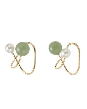 SEREE Colette Jade And Faux Pearl Ear Cuffs - Light Green