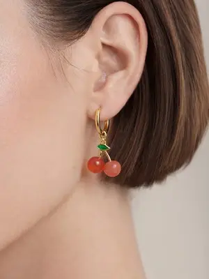 SEREE Harvest Agate Charm Hoop Earrings - Pink