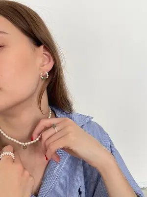 SEREE Isa Beaded Pearl Jade Hoop Earrings - Light Green
