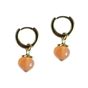 SEREE Harvest Peach Jade Stone Charm Earrings - Pink
