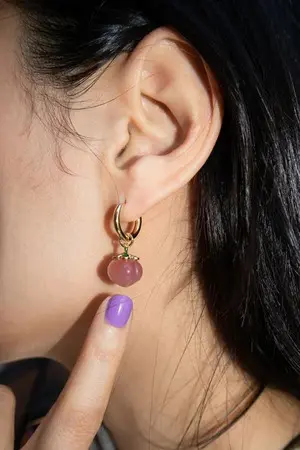 SEREE Harvest Agate Charm Hoop Earrings - Pink