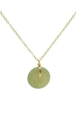 SEREE Coin Jade Pendant Necklace - Light Green