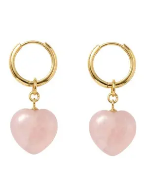 SEREE Heart Quartz Charm Hoop Earrings - Pink