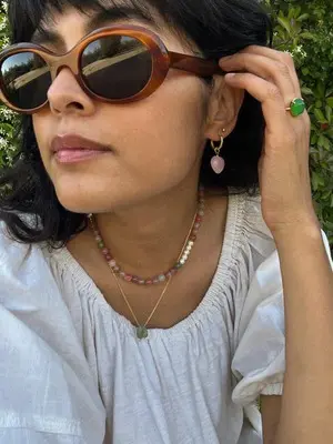 SEREE Heart Quartz Charm Hoop Earrings