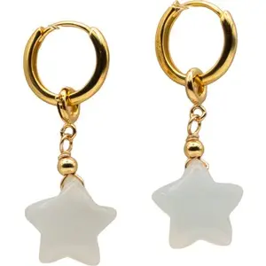SEREE Harvest Agate Charm Hoop Earrings - White