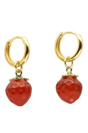 SEREE Harvest Strawberry Jade Stone Charm Hoop Earrings - Pink