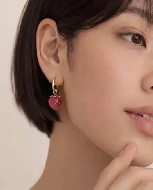 SEREE Harvest Strawberry Jade Stone Charm Earrings - Pink