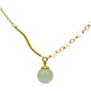 SEREE Isla Jade And Pearl Pendant Necklace - Light Green