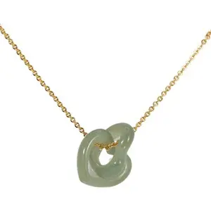 SEREE The Hearts Interlocking Jade Pendant Necklace - Light Green