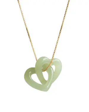 SEREE The Hearts Interlocking Jade Pendant Necklace - Light Green