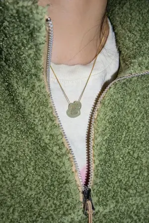 SEREE The Hearts Interlocking Jade Pendant Necklace - Light Green