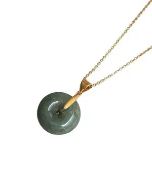SEREE Button Jade Pendant Necklace - Light Green