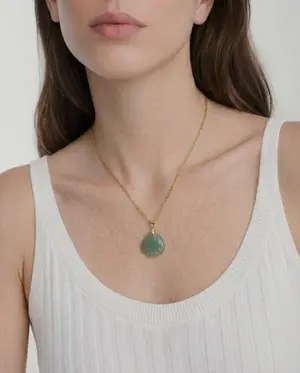 SEREE Zodiac Pisces Aventurine Pendant Necklace - Light Green