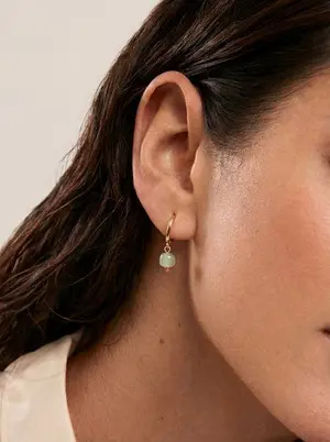 SEREE Berry Small Hoop Earrings With Green Jade Bead - Light Green