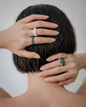 SEREE Koi Mottled Jade Ring - Green