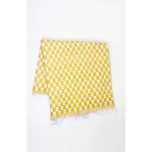 ARCHIVE NEW YORK Suzani Quilted Handwoven Checkered Cotton Throw Blanket - Yellow And Ivory