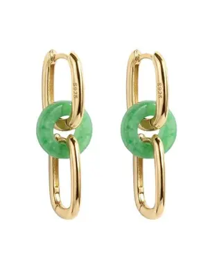SEREE Della Convertible Link Gold Jade Earrings - Bright Green