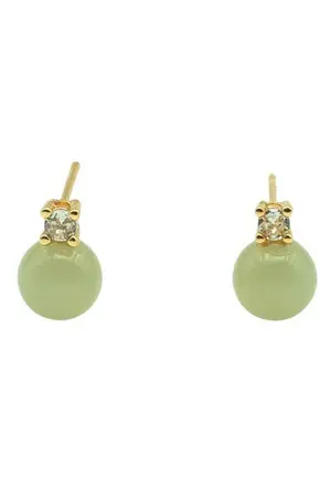 SEREE Esther Jade And Zircon Stud Earrings - Light Green