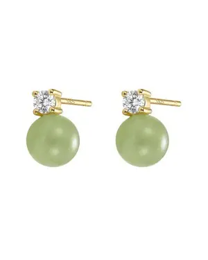 SEREE Esther Jade And Zircon Stud Earrings - Light Green