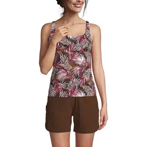 LANDS' END D-cup Square Neck Underwire Tankini Swimsuit Top Black Multi Palm