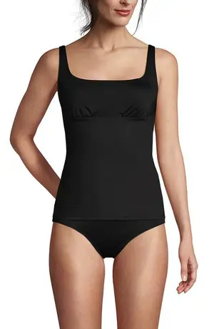 LANDS' END D-cup Square Neck Underwire Tankini Swimsuit Top - Black